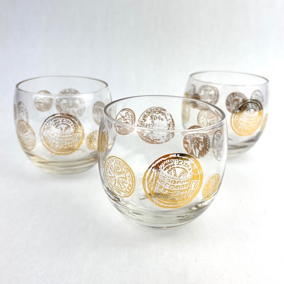 federal glass | Dining | Vintage 97s Federal Glass Gold Roma Coin 10oz ...